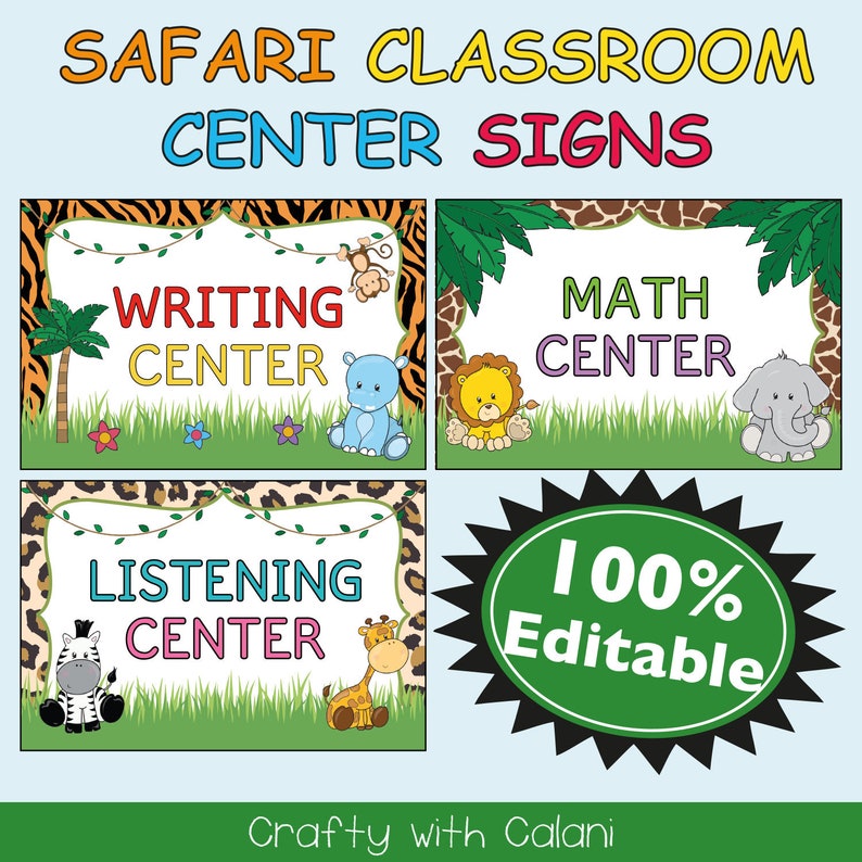 Classroom Center Sign Jungle Classroom Decor Safari - Etsy