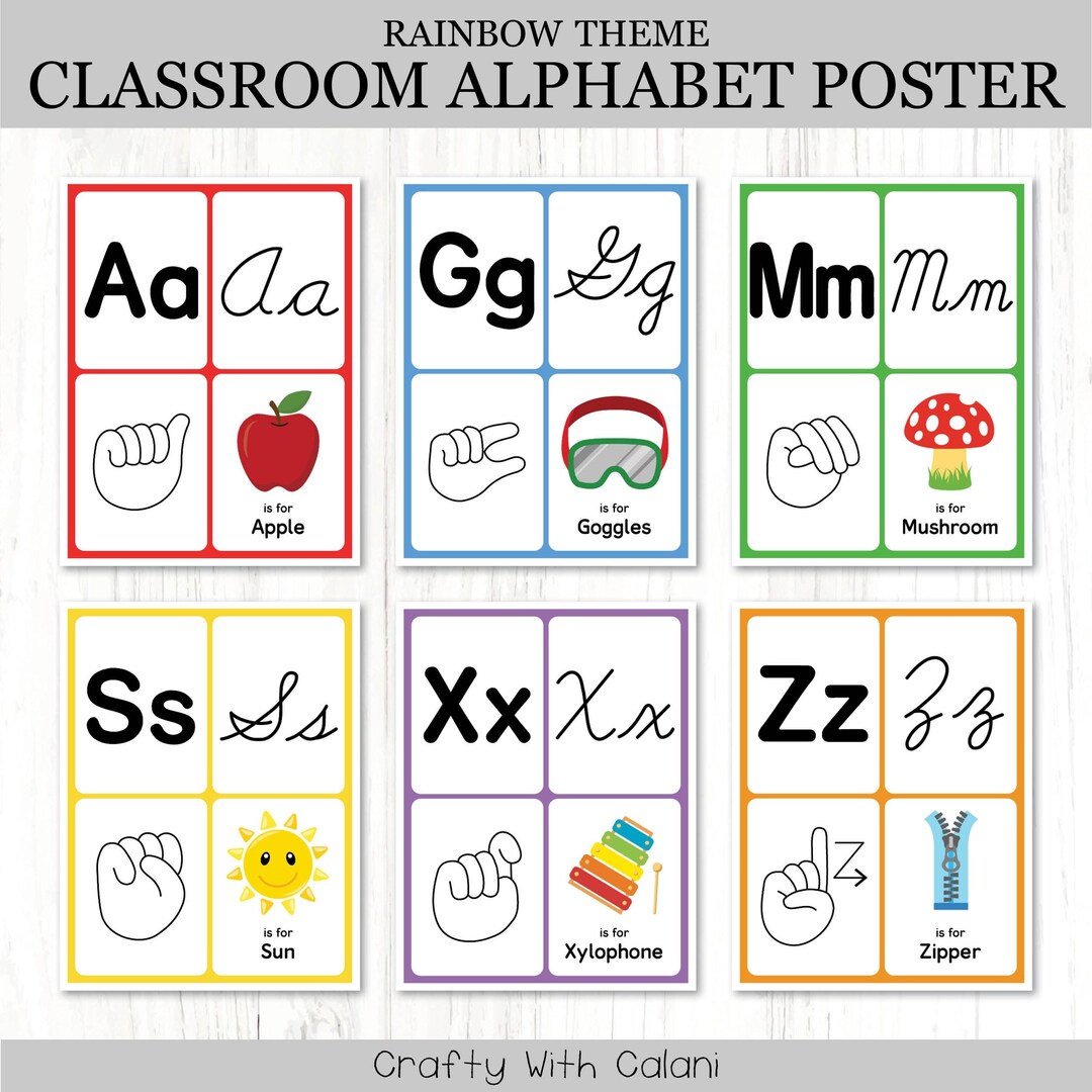 Alphabet Poster Classroom Decoration, Cursive Alphabet Poster, ASL ...