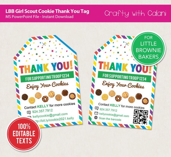 Girl Scout Cookie Thank You Tag LBB Cookie Thank You Note | Etsy