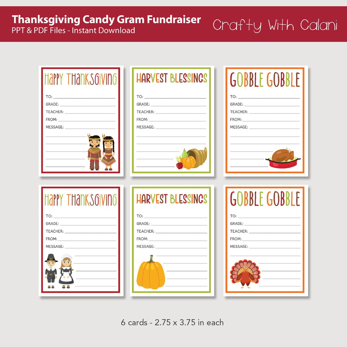 Thanksgiving Candy Gram Template Fall Gratitude Gram PTA PTO - Etsy