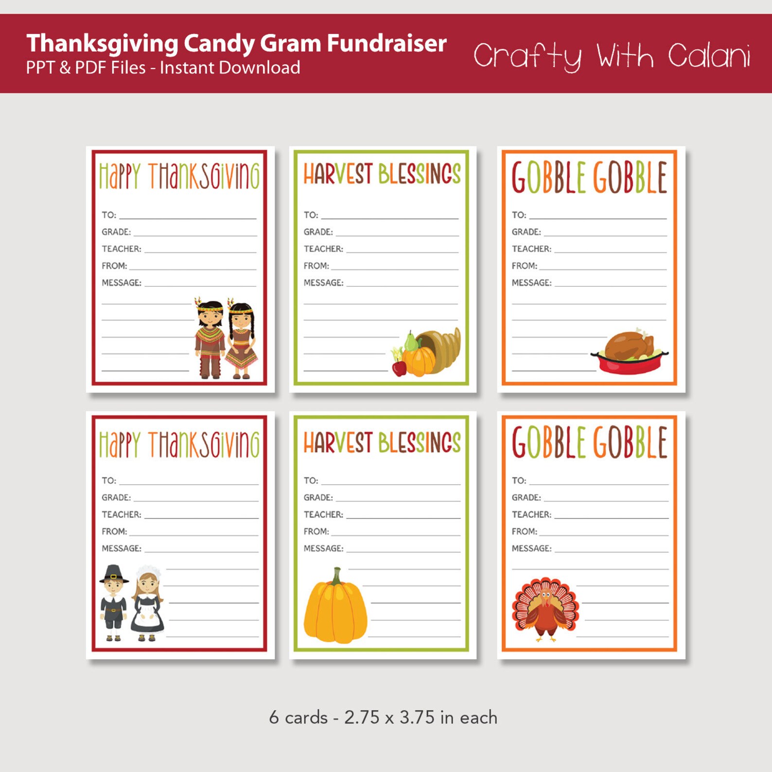 Thanksgiving Candy Gram Template Fall Gratitude Gram PTA PTO - Etsy