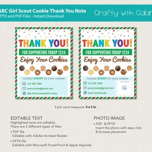 Girl Scout Cookie Thank You Tag ABC Cookie Thank You Note - Etsy