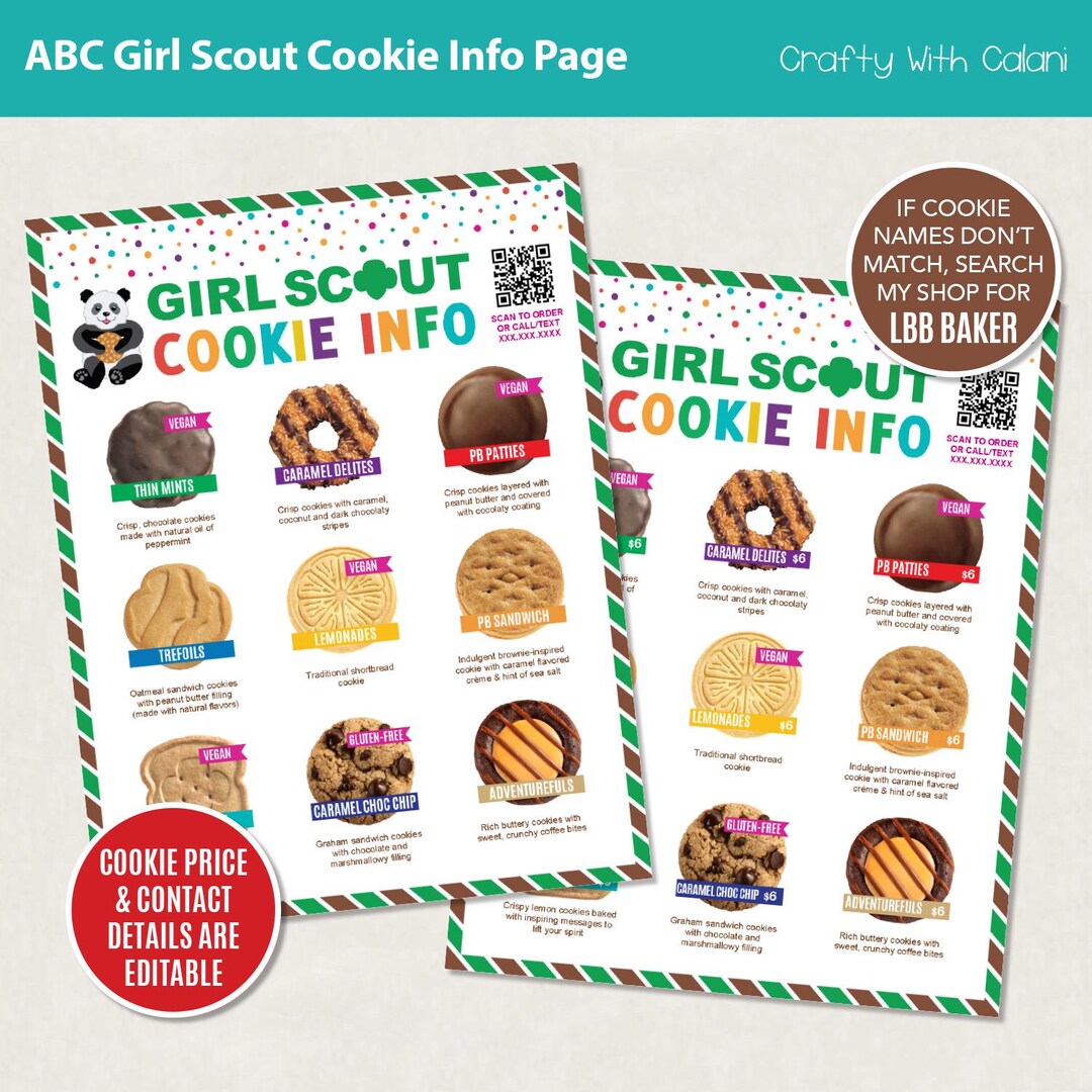 Girl Scout Cookie 2025 Menu, ABC Scout Cookie Flyer, Girl Scout Cookie ...