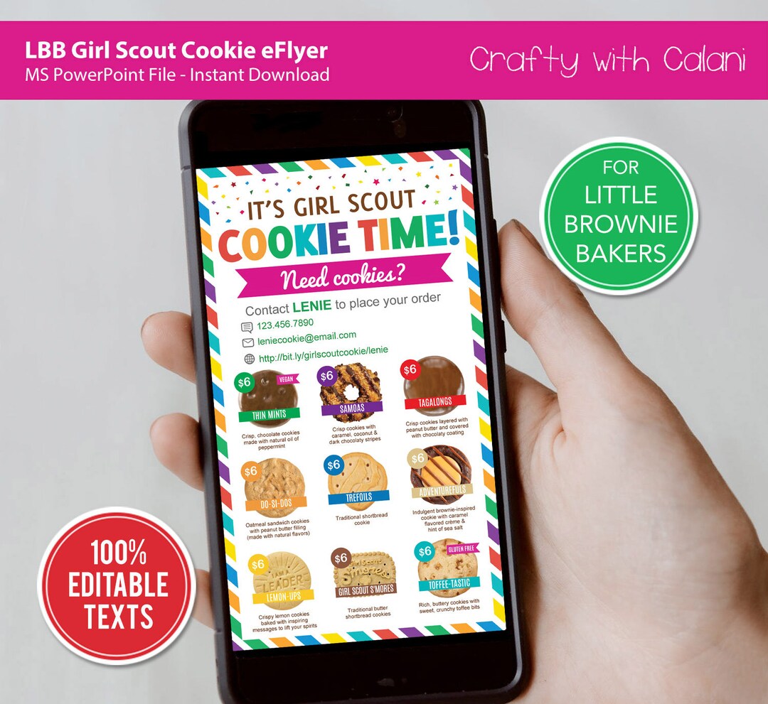 Girl Scout 2024 Cookie Eflyer, LBB Cookie Electronic Flyer, Cookie Text ...