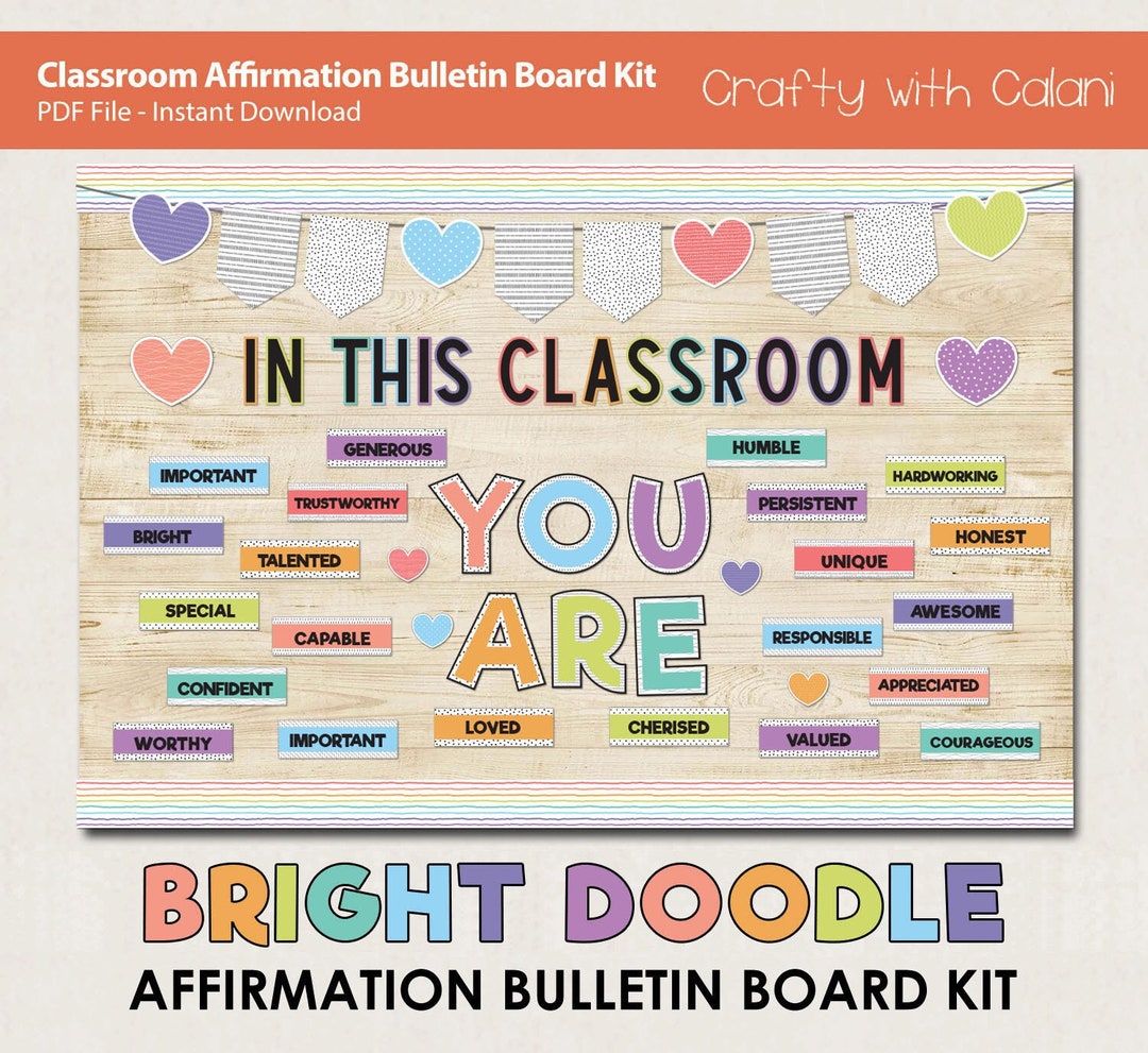 Positive Affirmation Bulletin Board Kit, Classroom Door Decor, Pastel ...