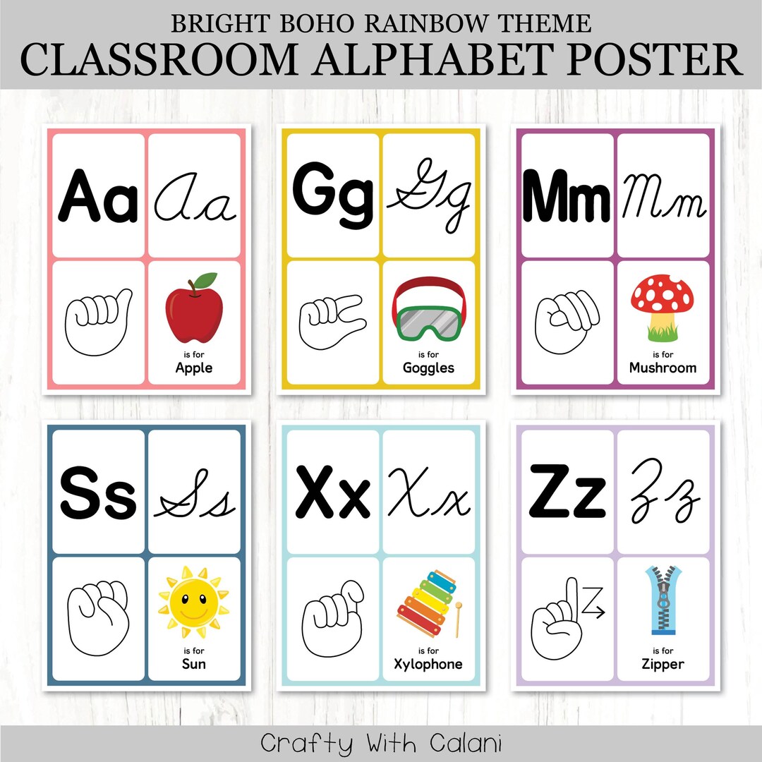 Alphabet Poster Classroom Decoration, Cursive Alphabet Poster, ASL ...
