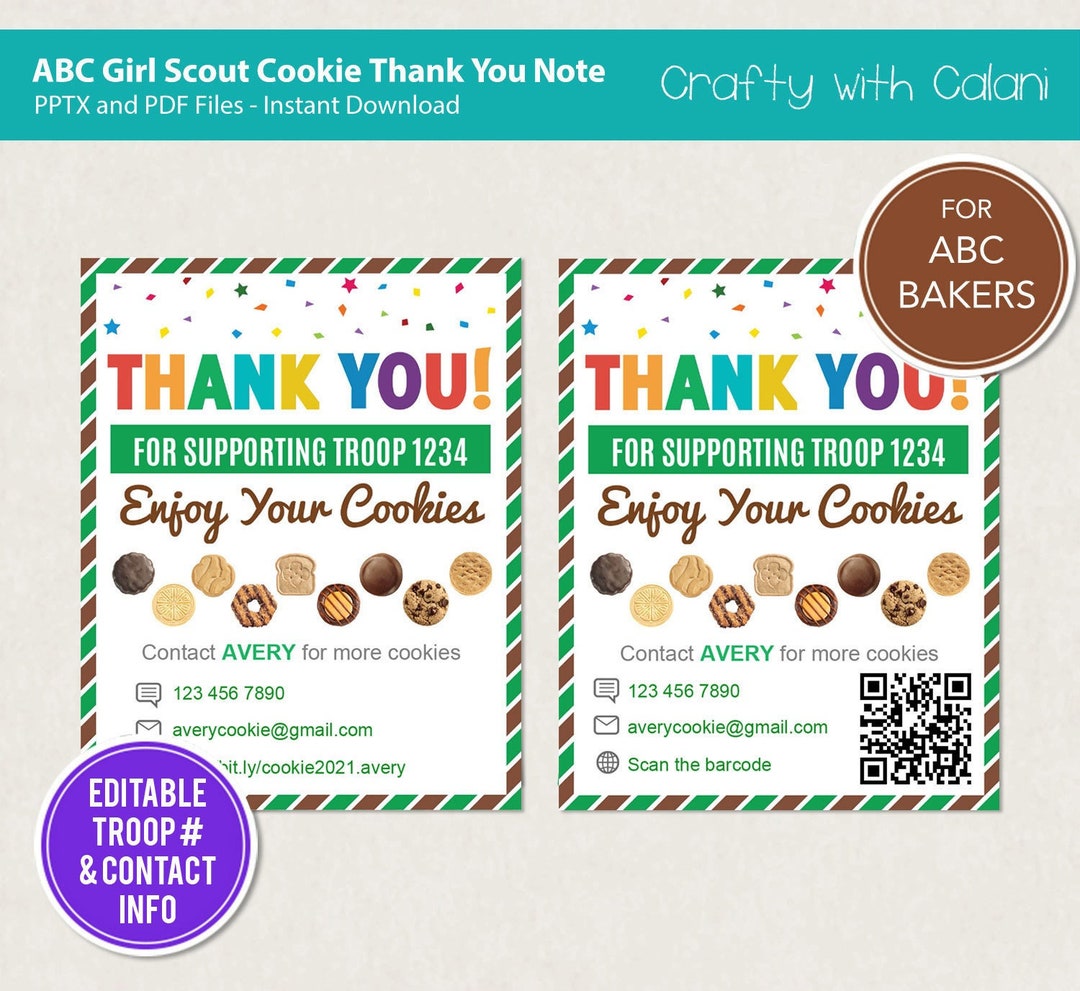 Girl Scout Cookie Thank You Tag ABC Cookie Thank You Note - Etsy