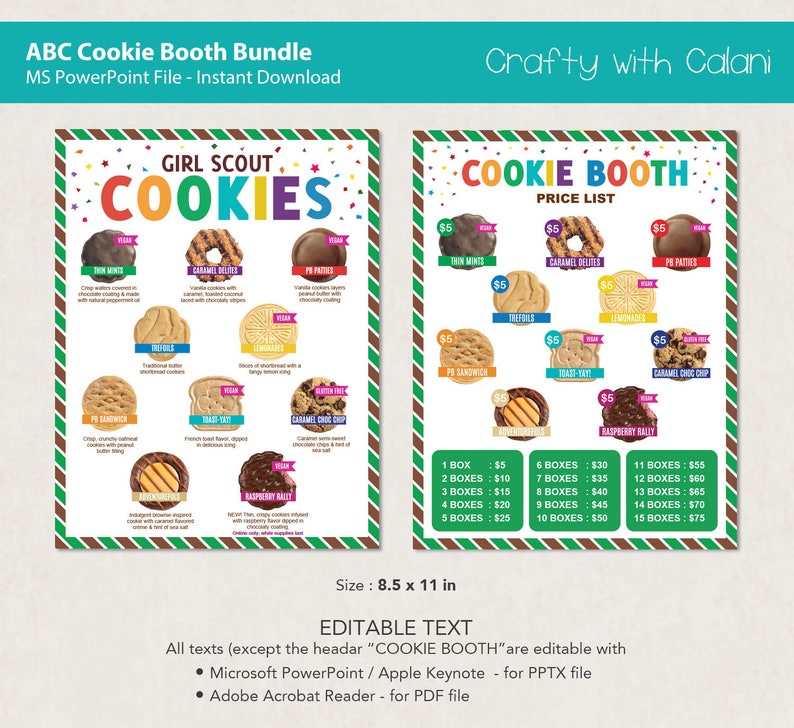Girl Scout Cookie Booth Printable 2023 ABC Cookie Price List - Etsy