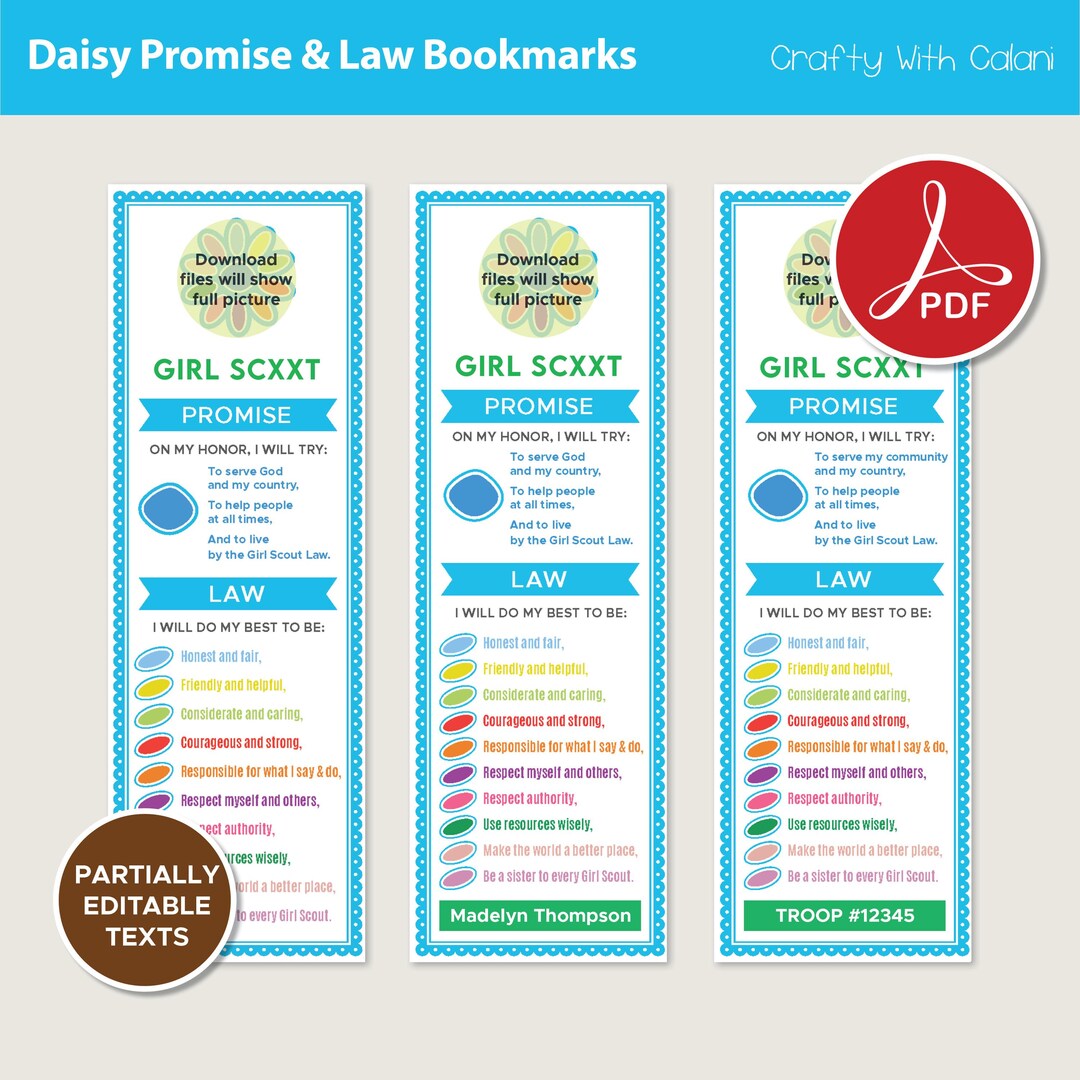 Scout Promise and Law, Scout Bookmark, Scout Troop Leader Printable ...