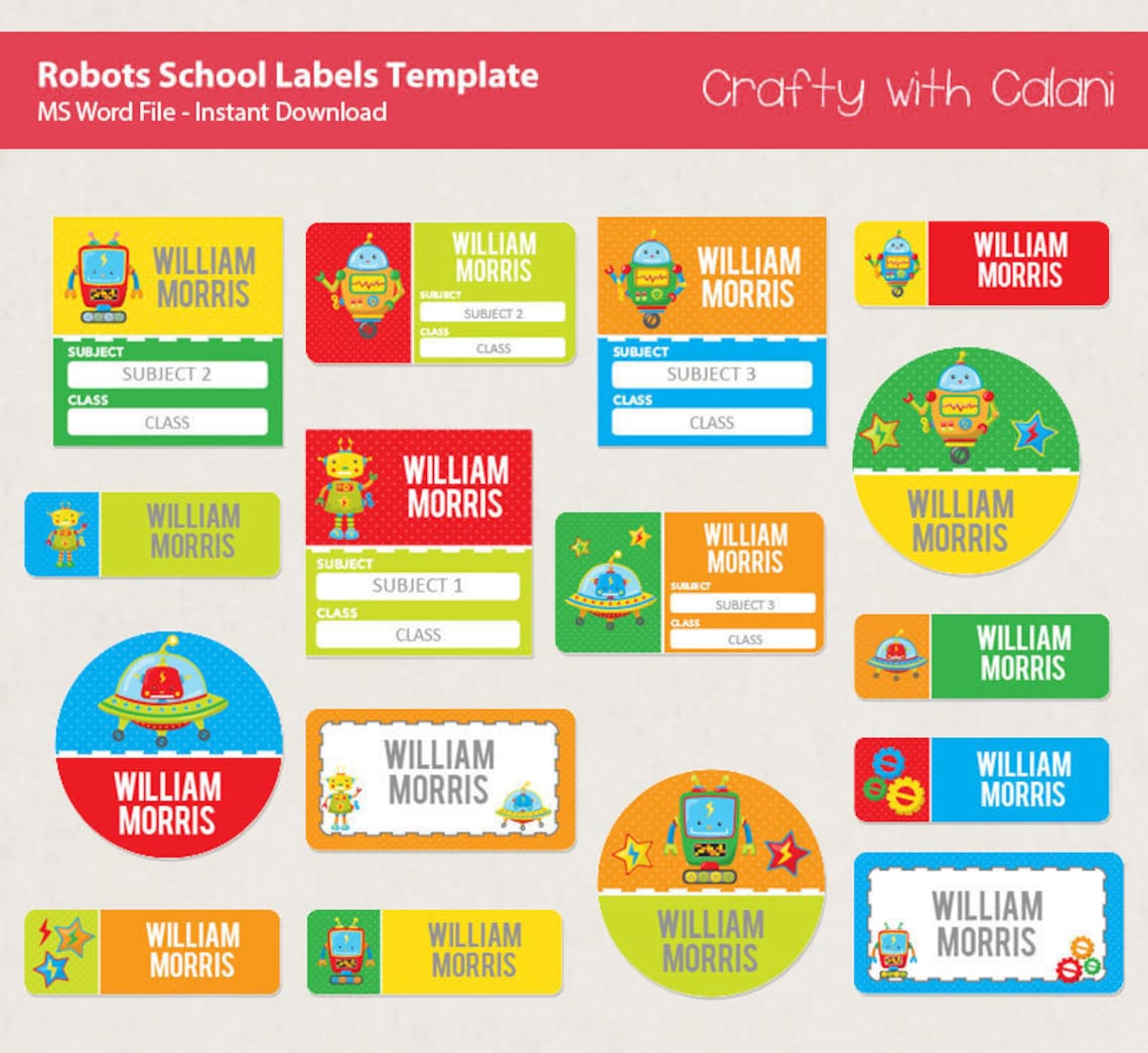 School Name Label Robots School Label Template Robots Name - Etsy Singapore
