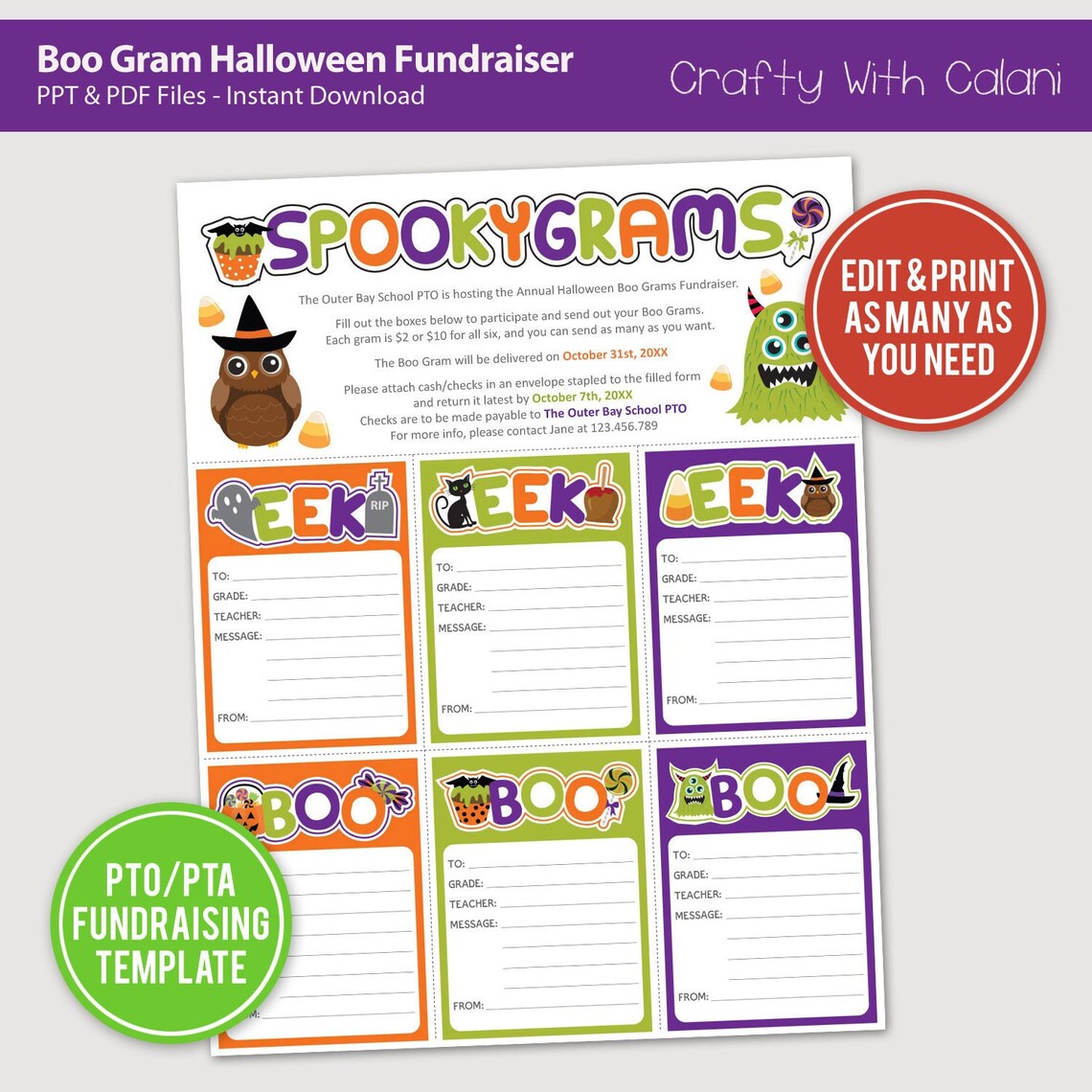 Halloween Candy Gram Template Halloween Boo Gram PTA PTO - Etsy