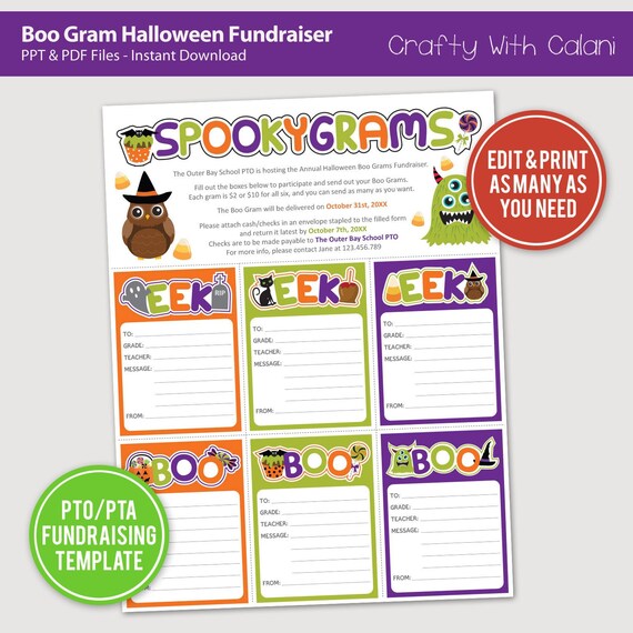 Halloween Candy Gram Template Halloween Boo Gram PTA PTO - Etsy