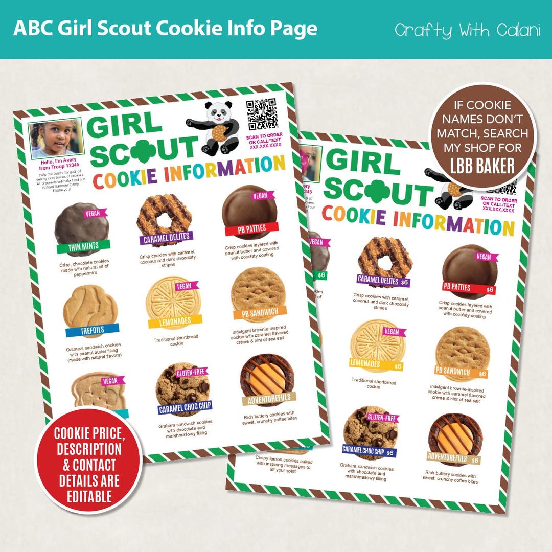 Girl Scout Cookie 2025 Menu, ABC Scout Cookie Flyer, Girl Scout Cookie ...