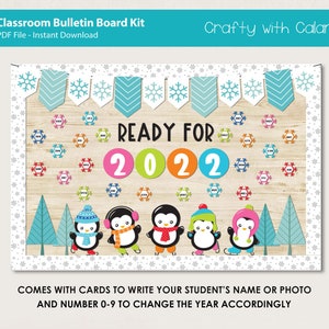 Classroom Bulletin Board Kit, New Year Bulletin Board, Cute Penguins ...