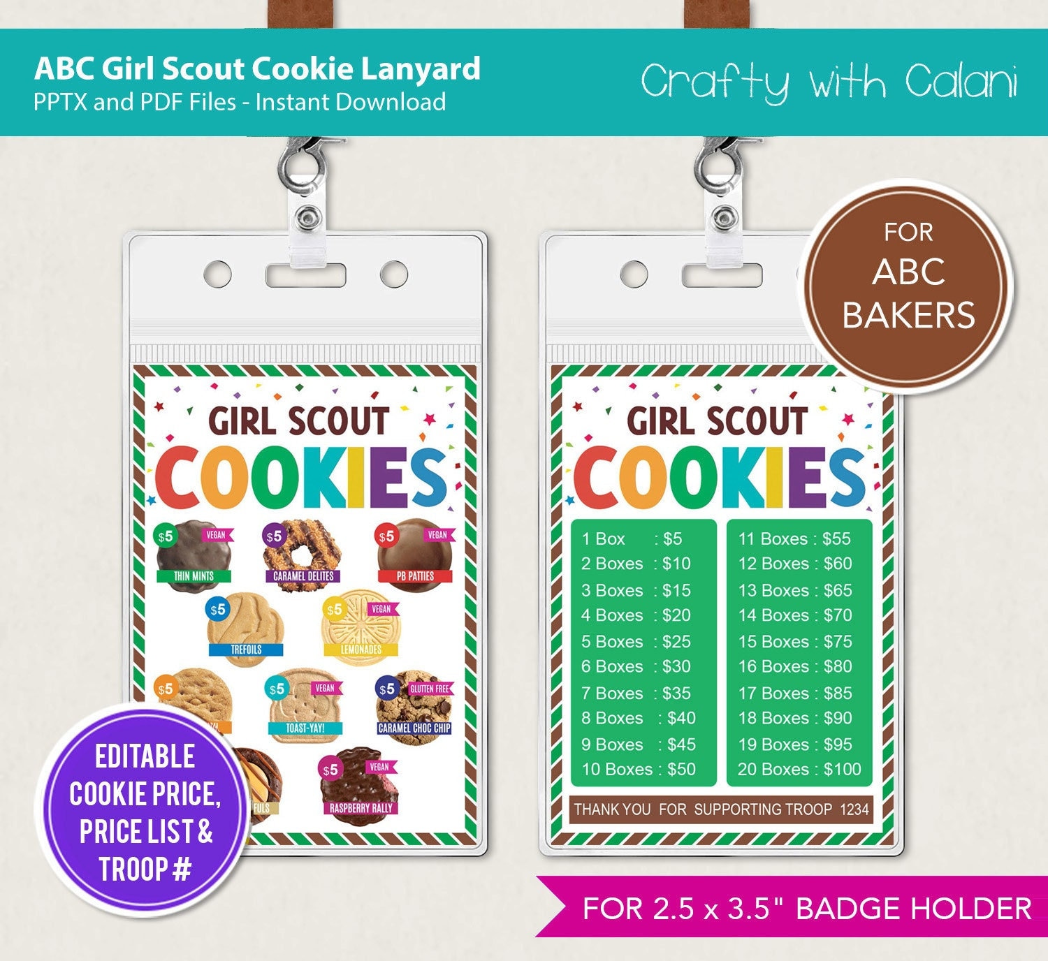 Girl Scout Cookie 2023 Lanyard ABC Cookie Lanyard ABC Cookie - Etsy