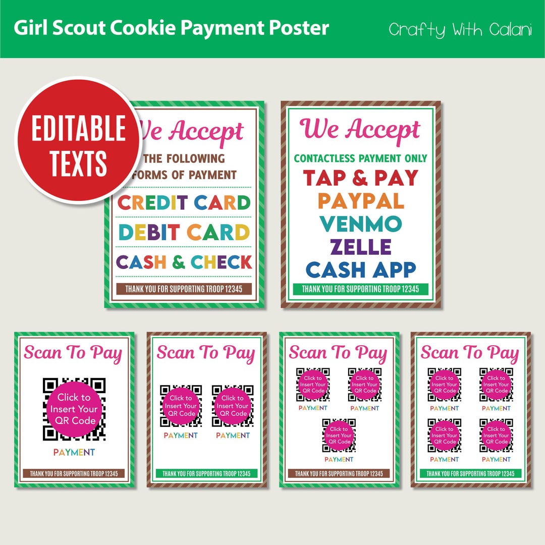 Girl Scout Cookie Booth Printable, Cookie Booth Payment Poster, Payment ...