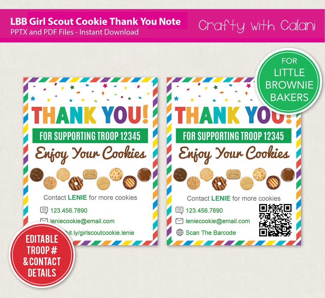 Girl Scout Cookie 2024 Thank You Note, LBB Cookie Thank You Note, Scout ...
