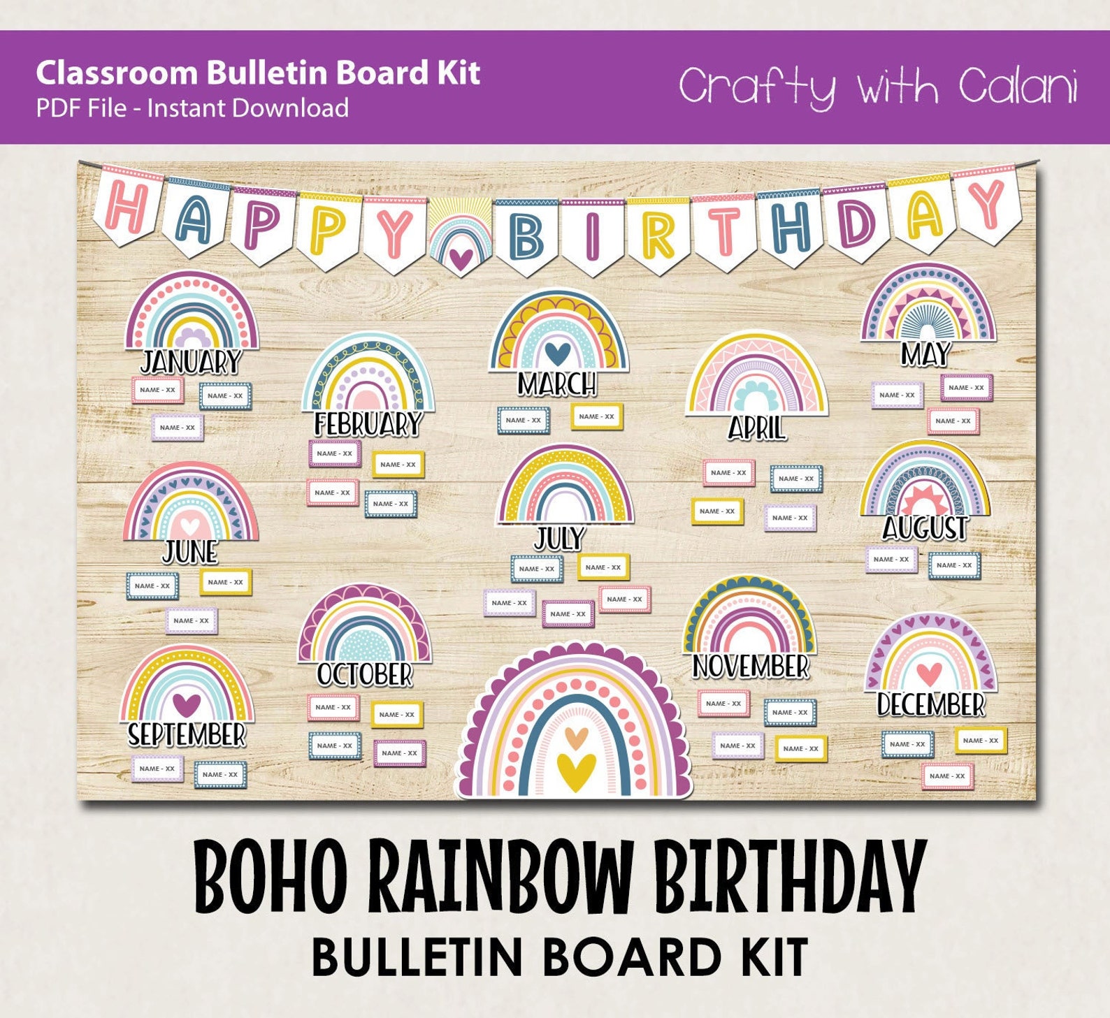 Boho Rainbow Bulletin Board Kit Rainbow Classroom Birthday - Etsy