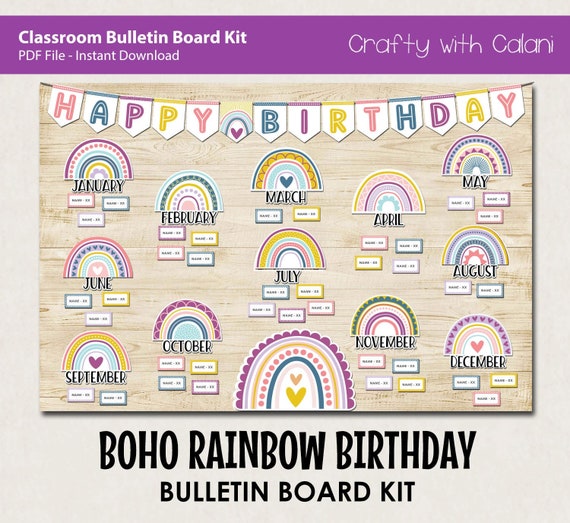 Boho Rainbow Bulletin Board Kit Rainbow Classroom Birthday - Etsy