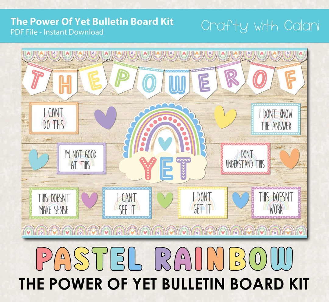 The Power of yet Bulletin Board Kit, Boho Rainbow Classroom Display ...