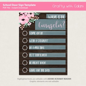 School Door Sign Template, Chalkboard Door Sign, Where is the Counselor ...