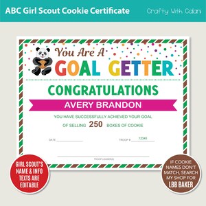 2025 Scout Cookie Goal Getter Award, Scout Sales Certificate, ABC Scout ...