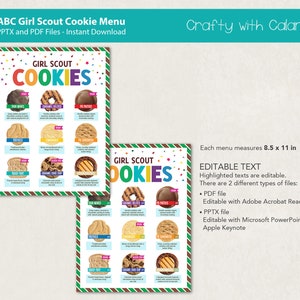 Girl Scout Cookie 2024 Menu, ABC Scout Cookie Flyer, Girl Scout Cookie ...
