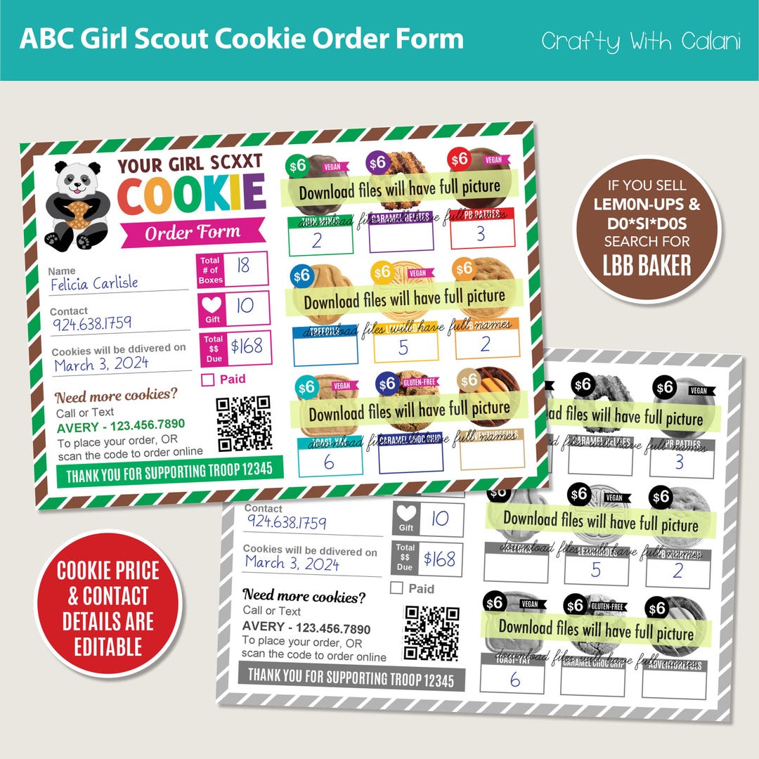 Scout Cookie 2025 Order Form, ABC Cookie Order Form Printable, Scout ...