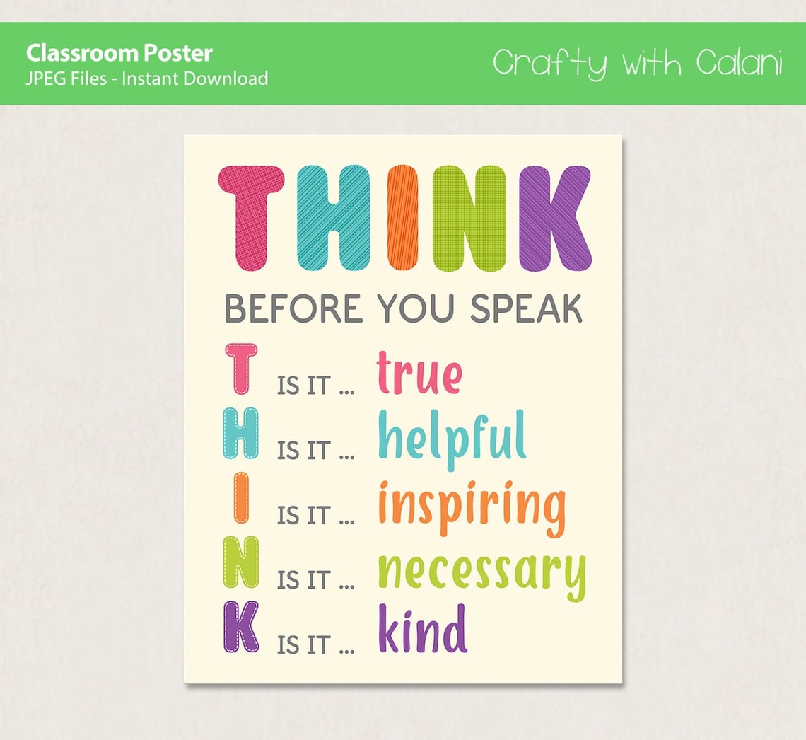 Think Before You Speak Poster Classroom Poster Printable | Etsy