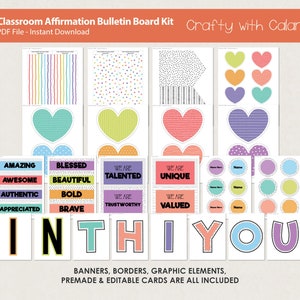 Positive Affirmation Bulletin Board Kit, Classroom Door Decor, Pastel ...