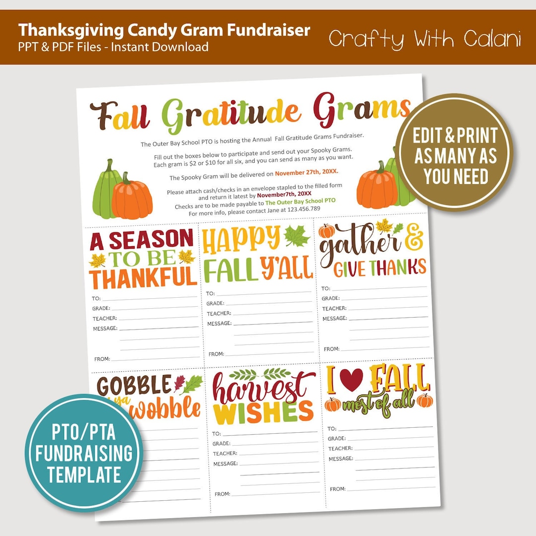 Thanksgiving Candy Gram Template Fall Gratitude Gram PTA PTO - Etsy