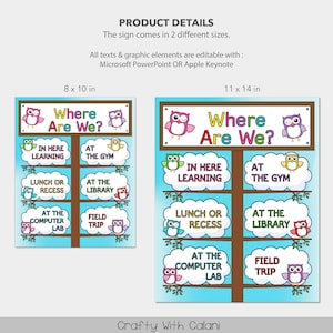 Classroom Door Sign, Owl Classroom Theme, Editable Where Are We Sign ...