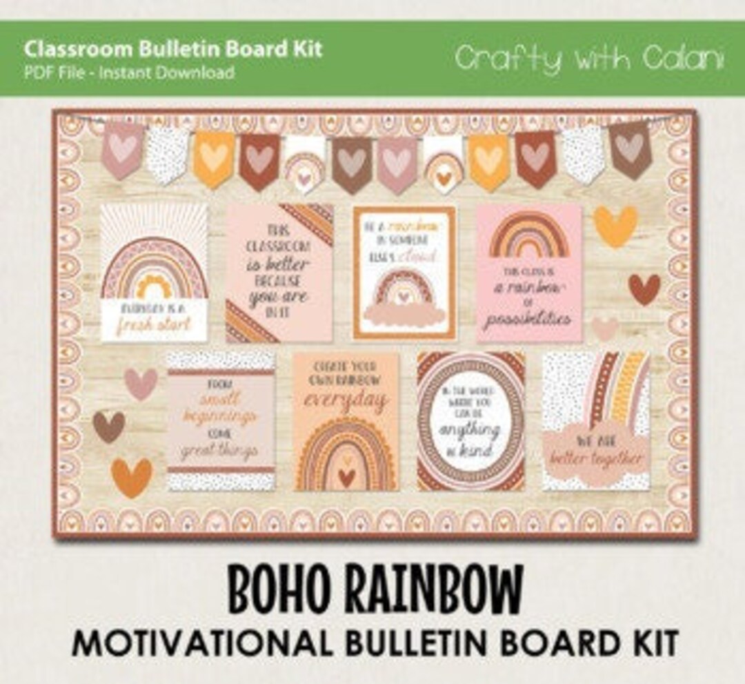 Boho Rainbow Bulletin Board Kit, Rainbow Motivational Bulletin Board ...