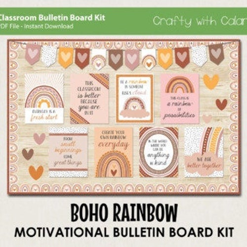 Boho Rainbow Bulletin Board Kit Rainbow Motivational Bulletin - Etsy