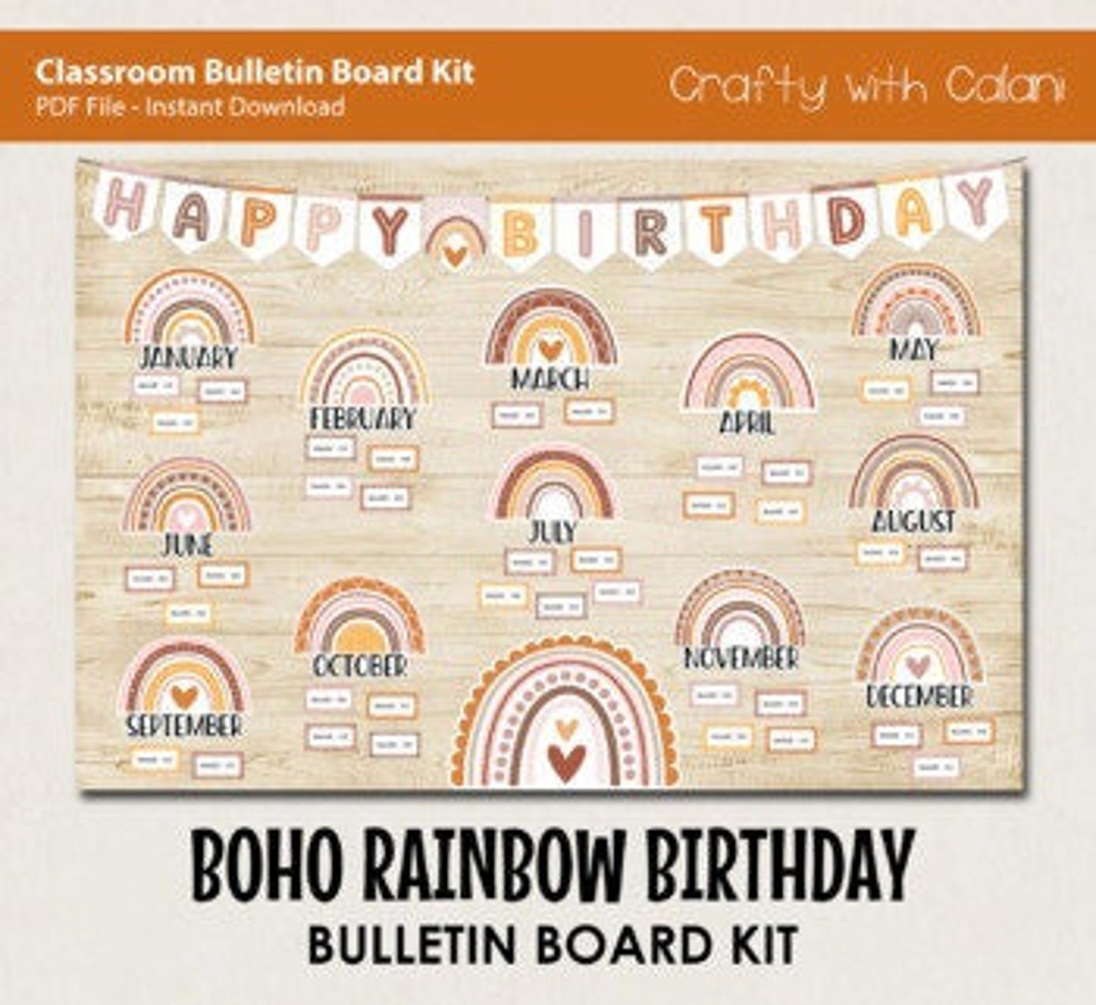 Boho Rainbow Bulletin Board Kit Rainbow Classroom Birthday - Etsy