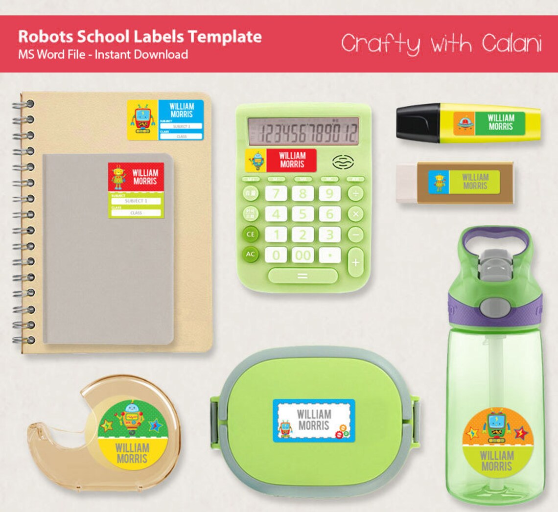 School Name Label Robots School Label Template Robots Name - Etsy Singapore