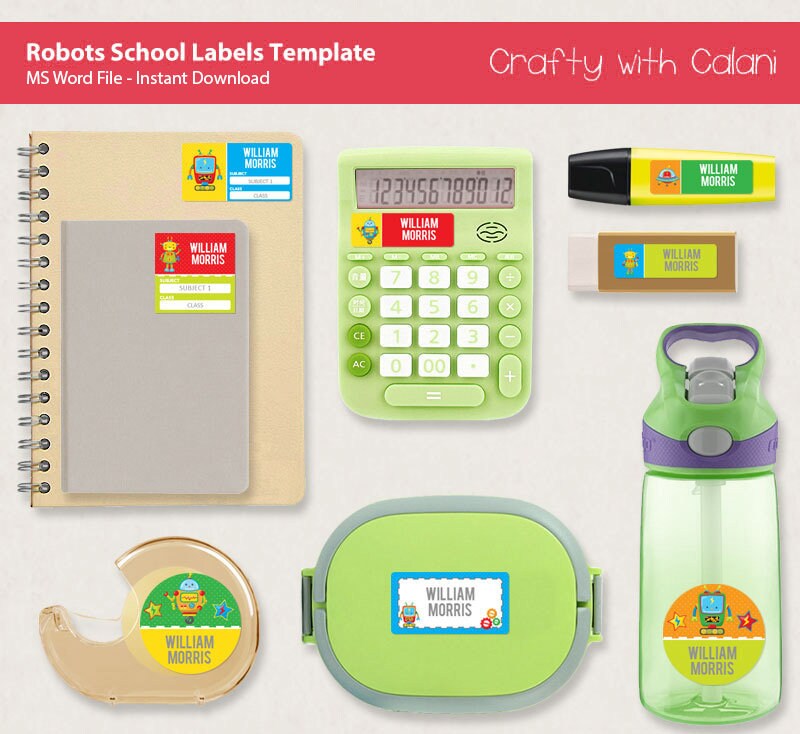 School Name Label Robots School Label Template Robots Name | Etsy Singapore