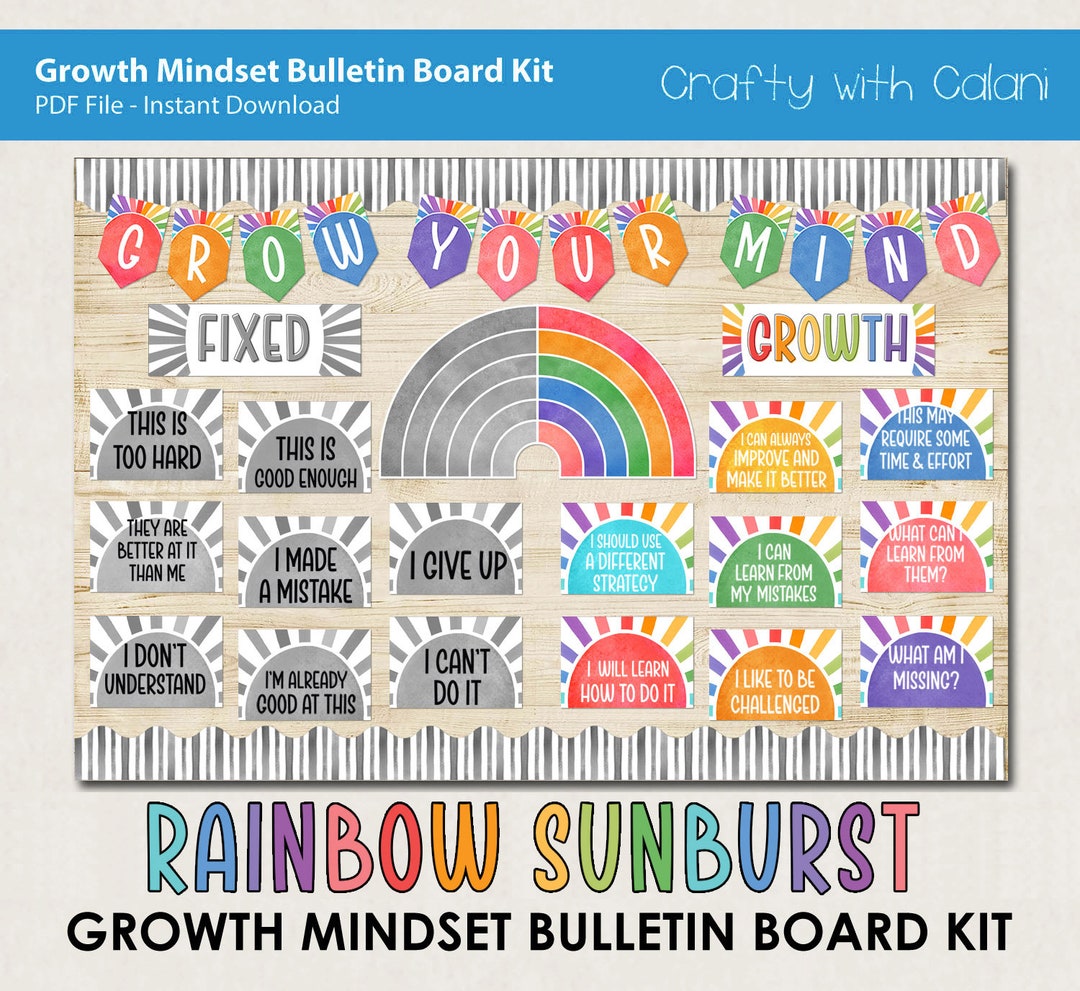 Growth Mindset Bulletin Board Kit, Rainbow Classroom Display, Change ...