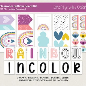 Boho Rainbow Bulletin Board Kit, Boho Rainbow Classroom Door Decor ...