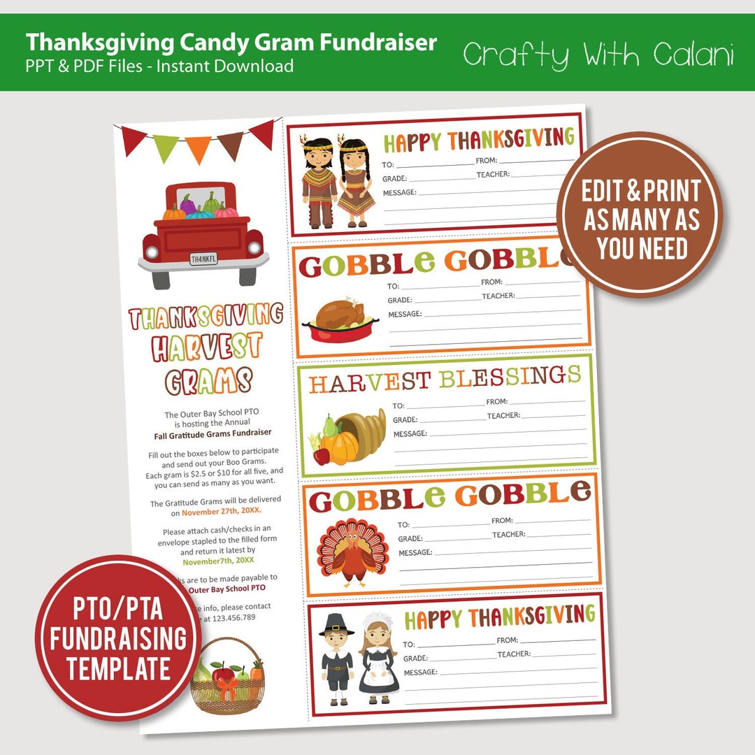Thanksgiving Candy Gram Template Fall Gratitude Gram PTA PTO - Etsy