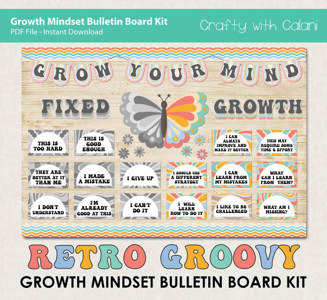 Growth Mindset Bulletin Board Kit, Retro Groovy Classroom Display ...