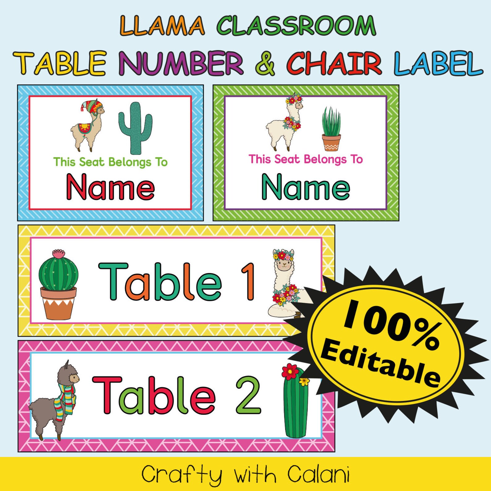 Classroom Table and Chair Labels Llama Classroom Classroom | Etsy