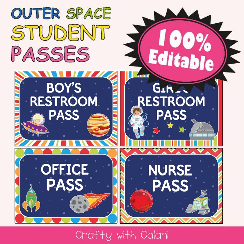 Classroom Student Hall Pass Astronaut Classroom Space | Etsy