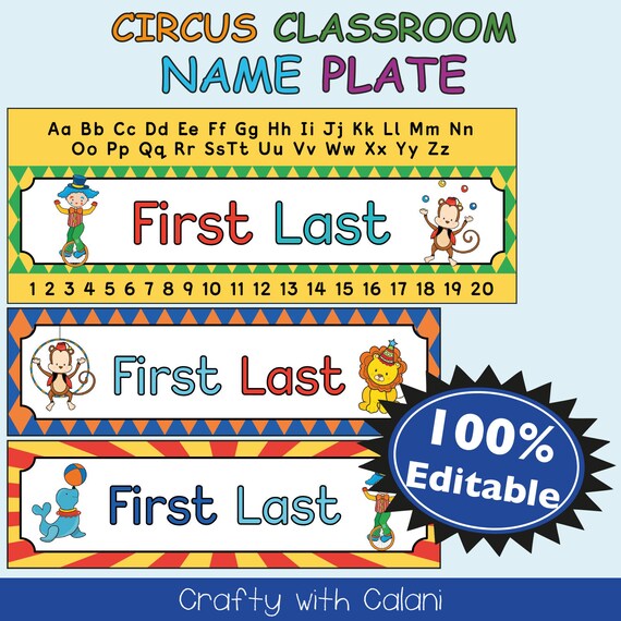 Classroom Name Plate Label Circus Classroom Class Name Plate - Etsy