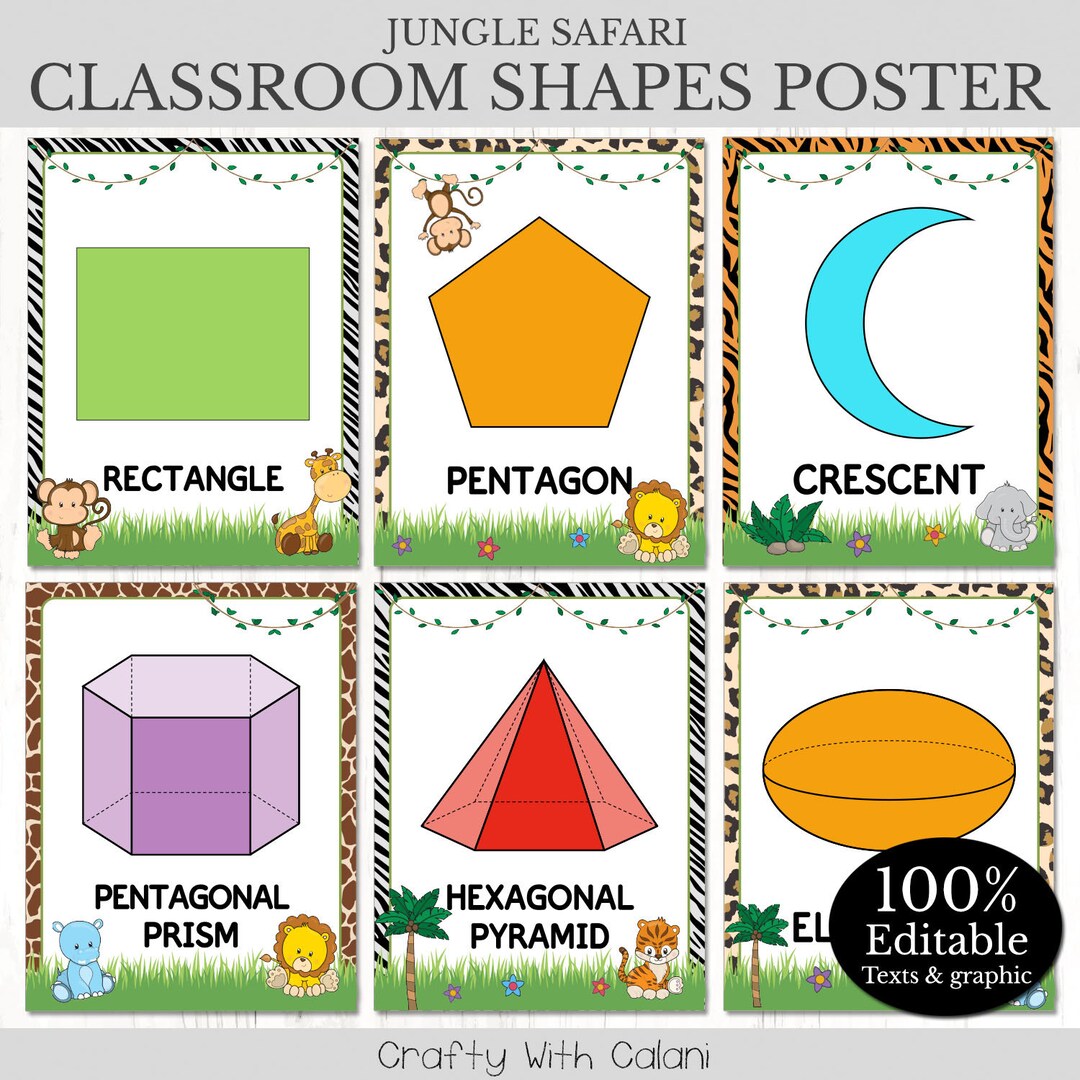 Shapes Poster Classroom Decoration, Safari Classroom Theme, 2D & 3D ...