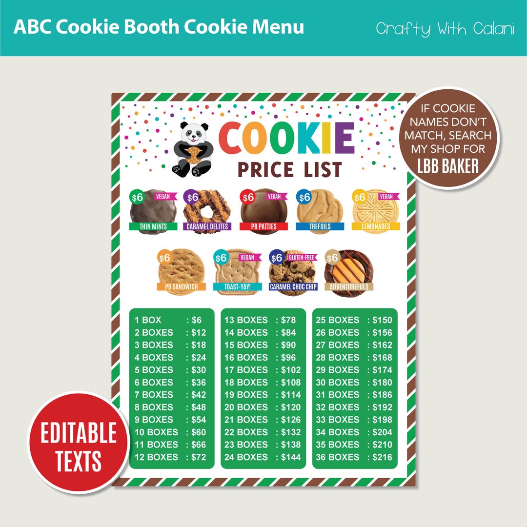 2025 Scout Cookie Booth Printable, ABC Cookie Price List, ABC Cookie ...