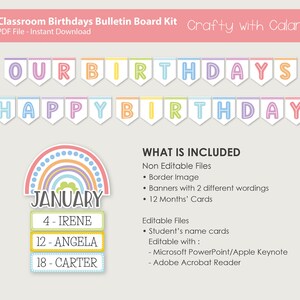 Birthday Board Classroom Decor, Rainbow Classroom Theme, Editable ...
