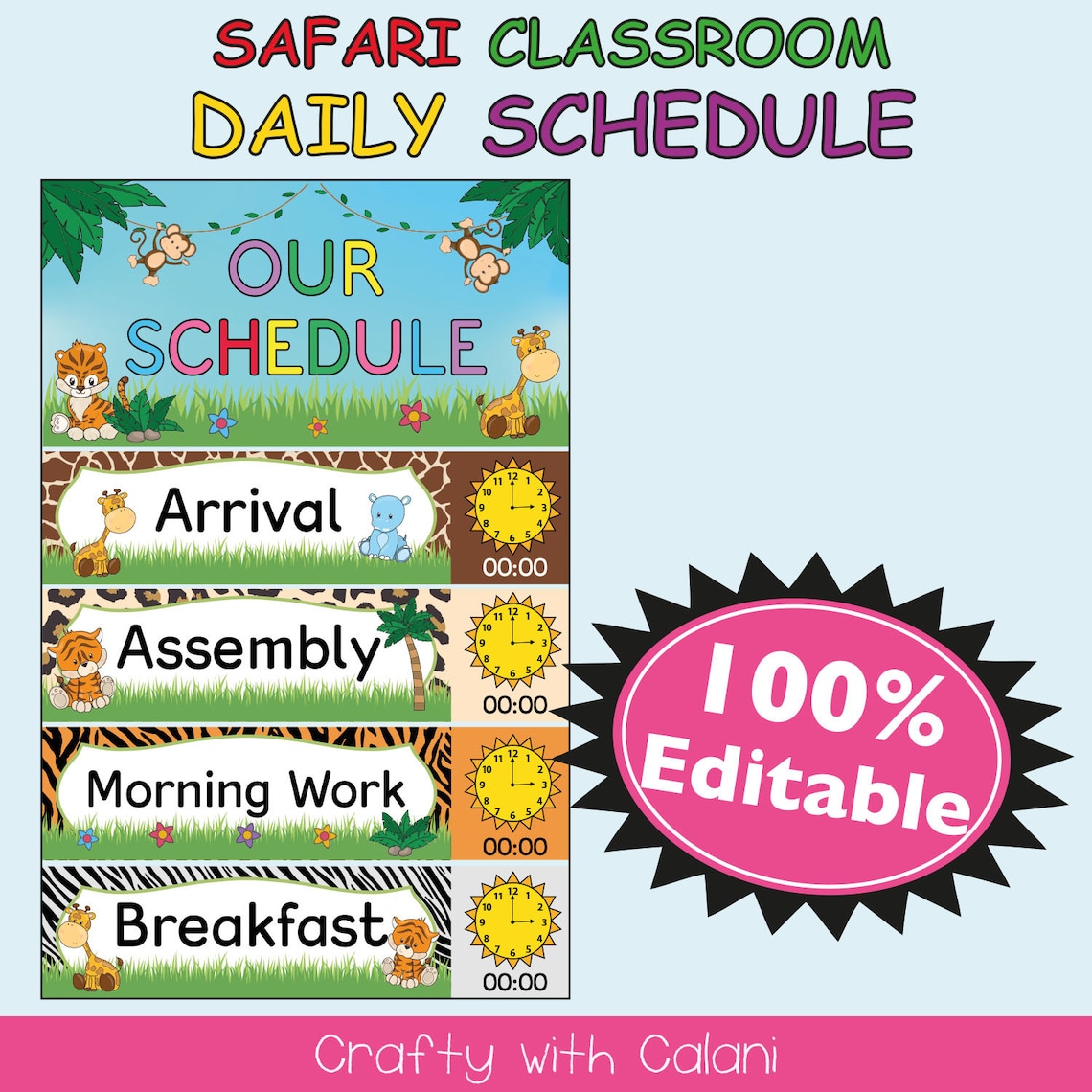 Classroom Schedule Cards Jungle Classroom Safari Classroom - Etsy