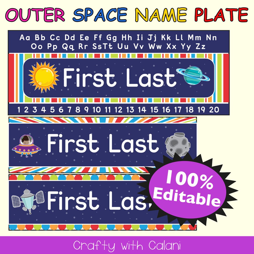 Classroom Name Plate Label, Space Classroom Theme, Solar System Desk ...