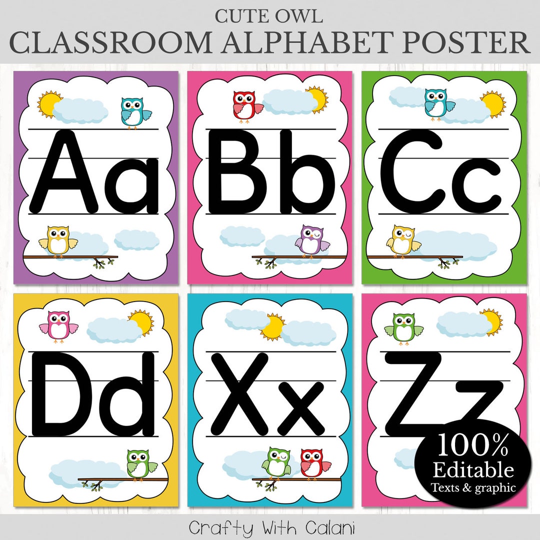 Alphabet Poster Classroom Decoration, Owl Classroom Theme, ABC Editable ...